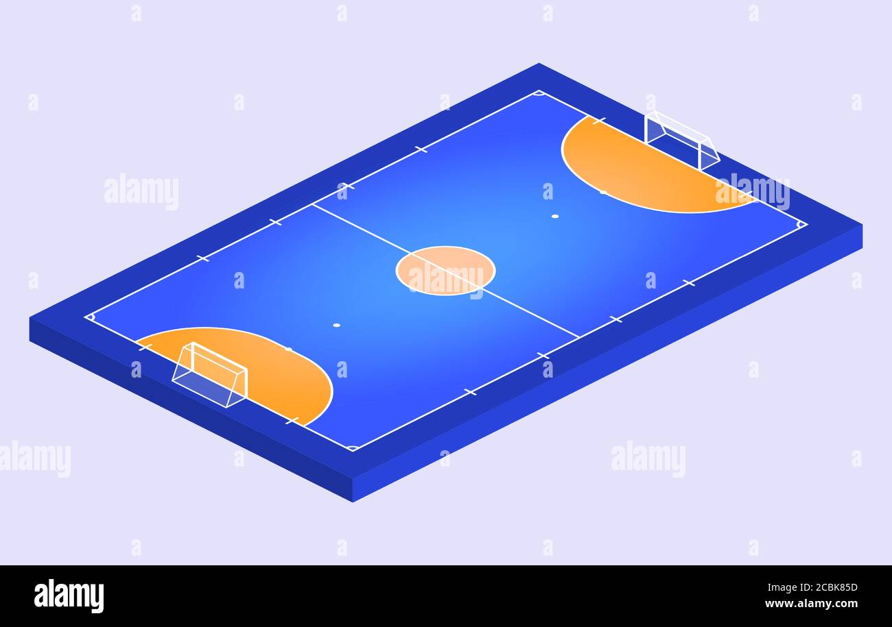 Isometric Perspective view Field for futsal. Orange Outline of lines ...