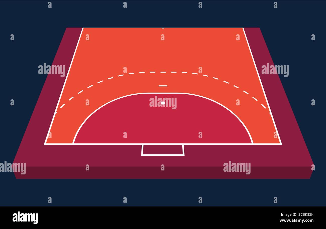 Perspective view half Field for handball. Orange Outline of lines ...