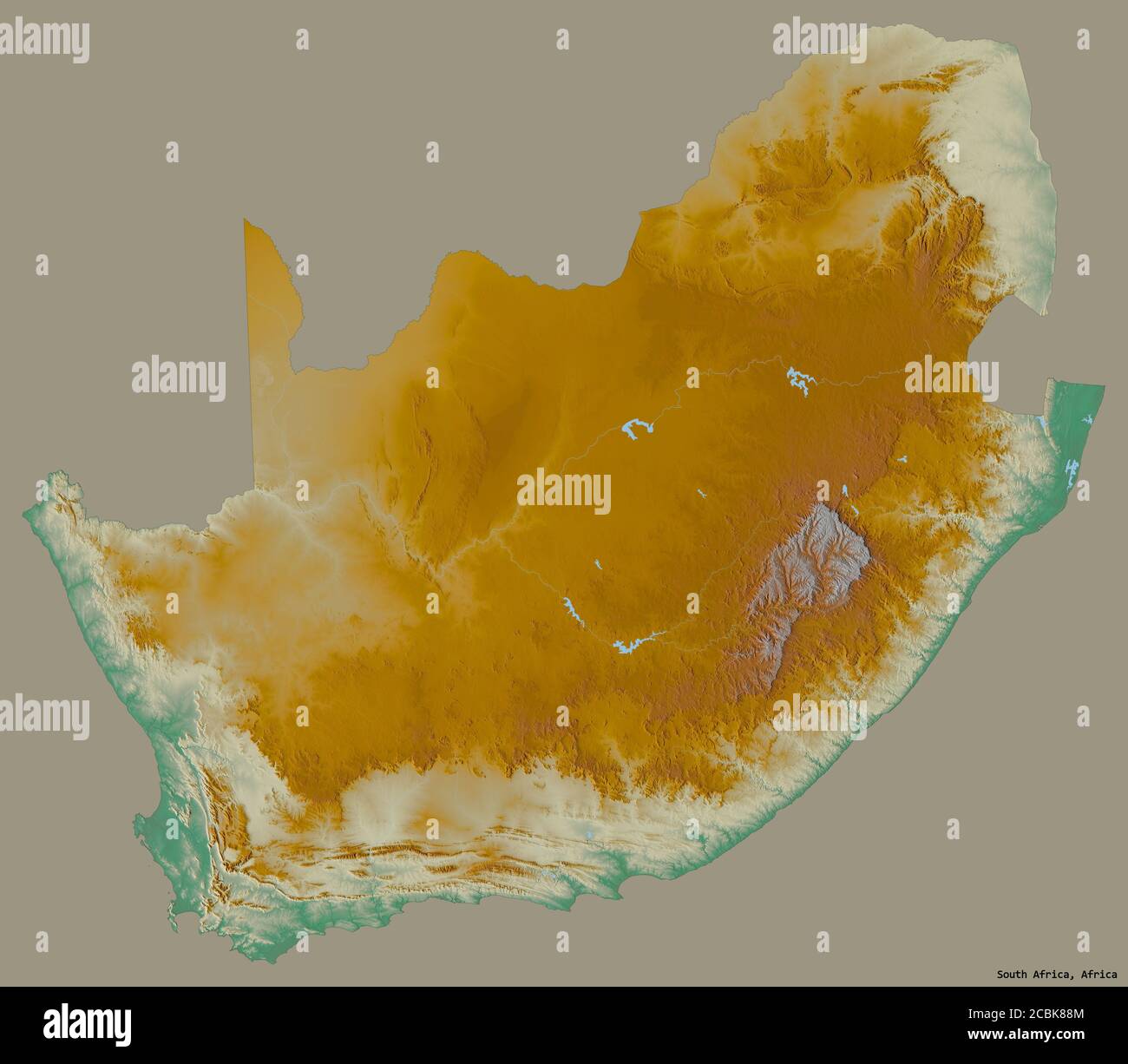 Shape of South Africa with its capital isolated on a solid color ...