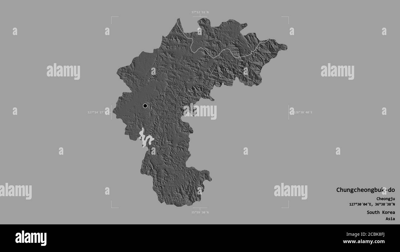 Area of Chungcheongbuk-do, province of South Korea, isolated on a solid ...