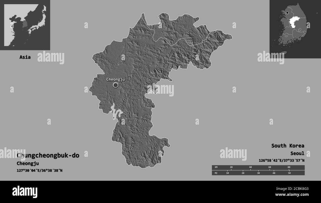 Shape of Chungcheongbuk-do, province of South Korea, and its capital ...