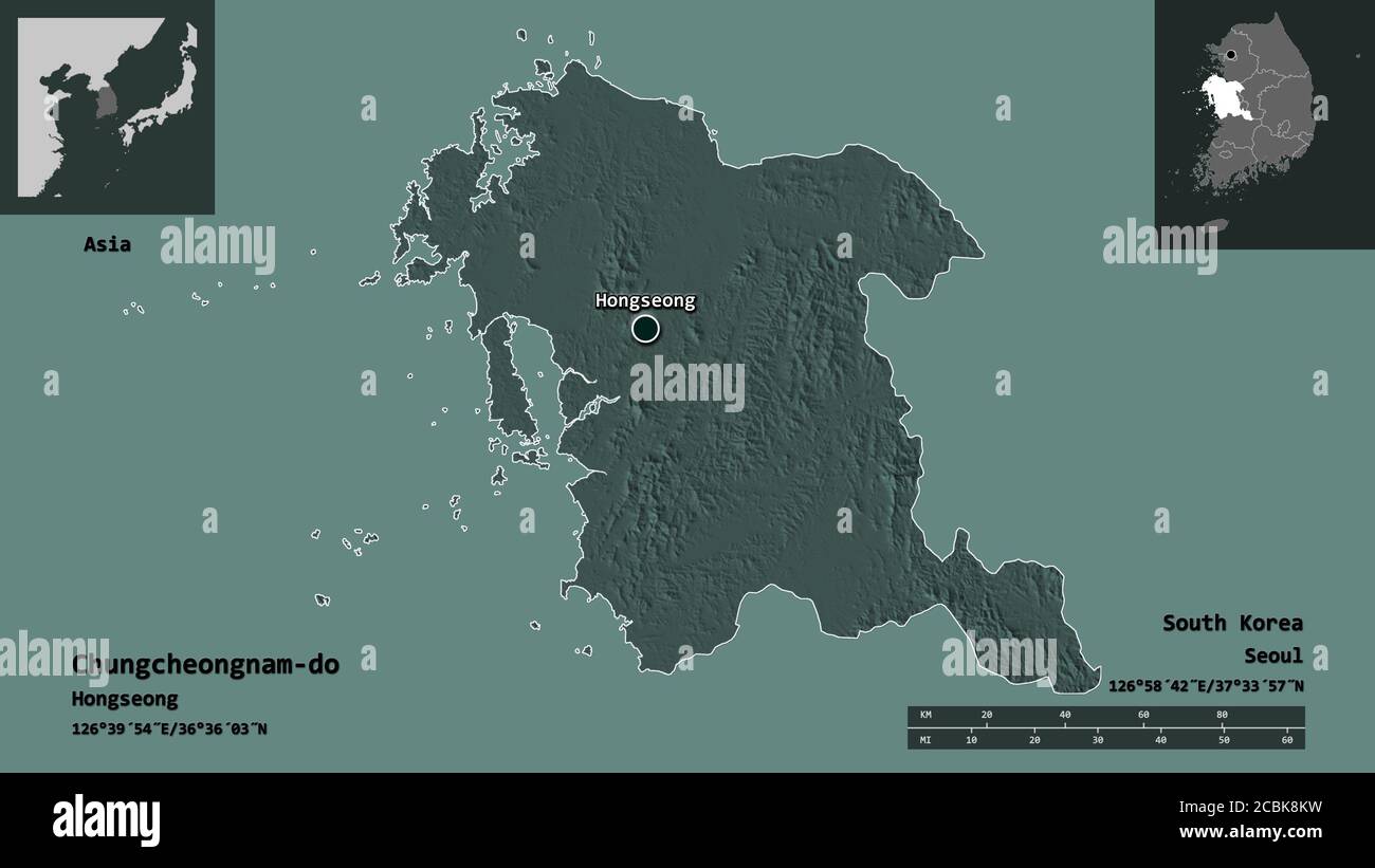 Shape of Chungcheongnam-do, province of South Korea, and its capital ...