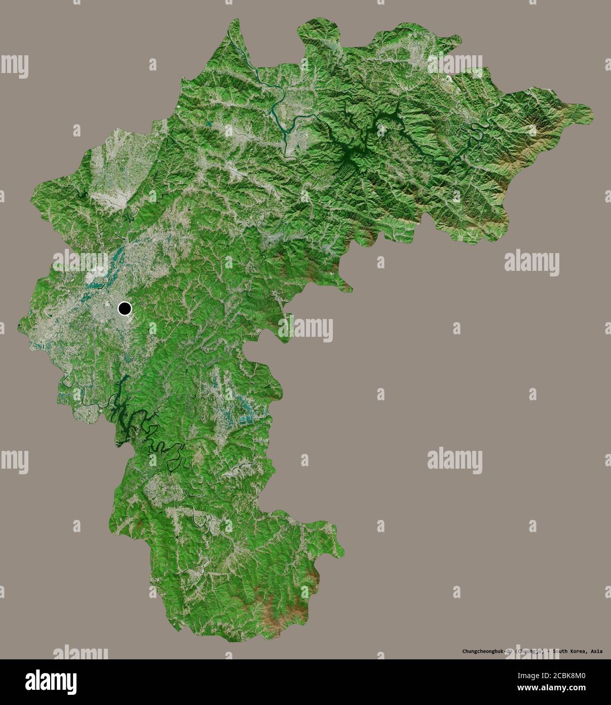 Shape of Chungcheongbuk-do, province of South Korea, with its capital ...