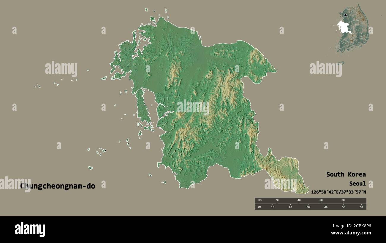 Shape of Chungcheongnam-do, province of South Korea, with its capital ...