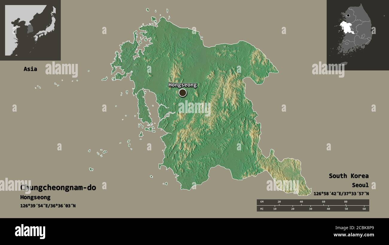 Shape of Chungcheongnam-do, province of South Korea, and its capital ...