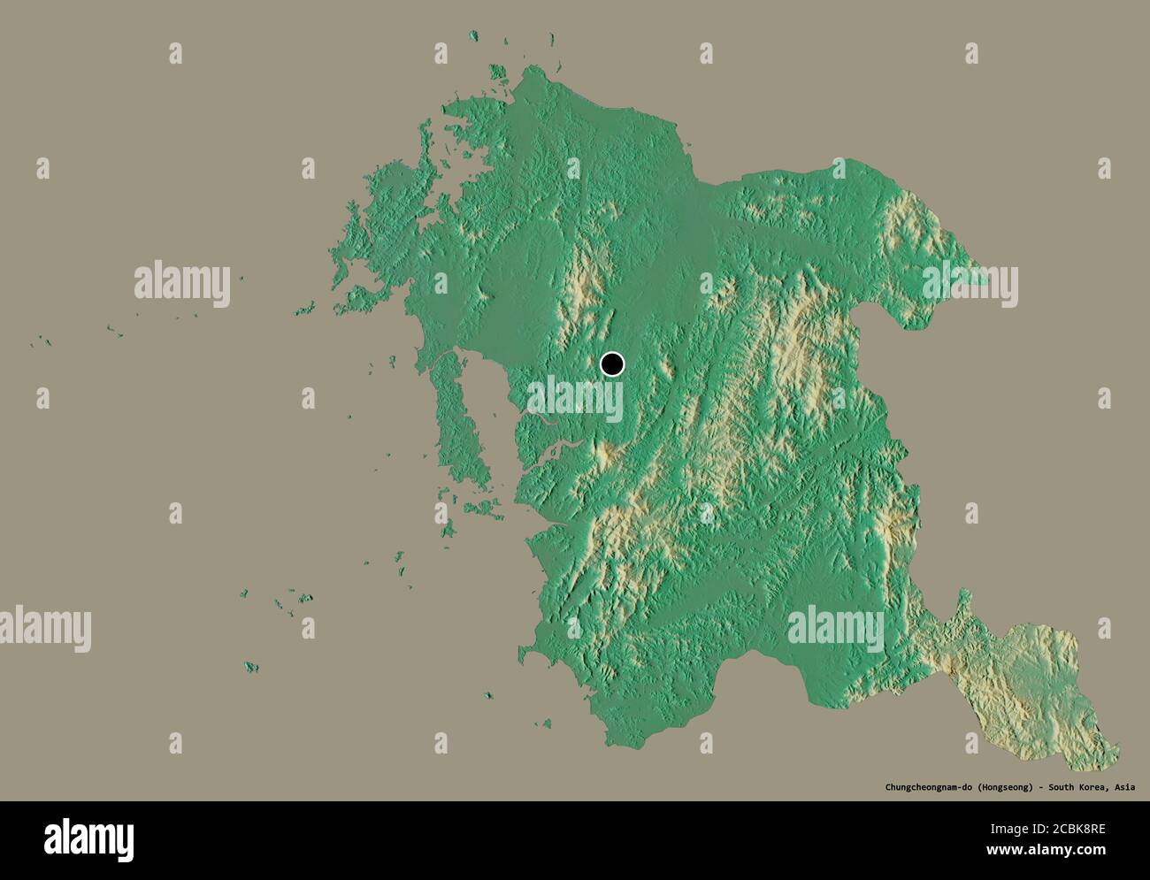 Shape of Chungcheongnam-do, province of South Korea, with its capital ...