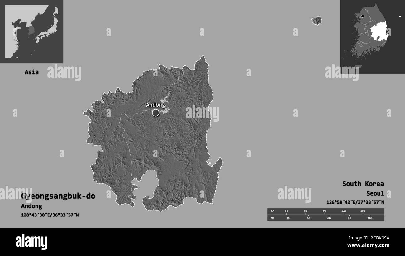 Shape of Gyeongsangbuk-do, province of South Korea, and its capital ...