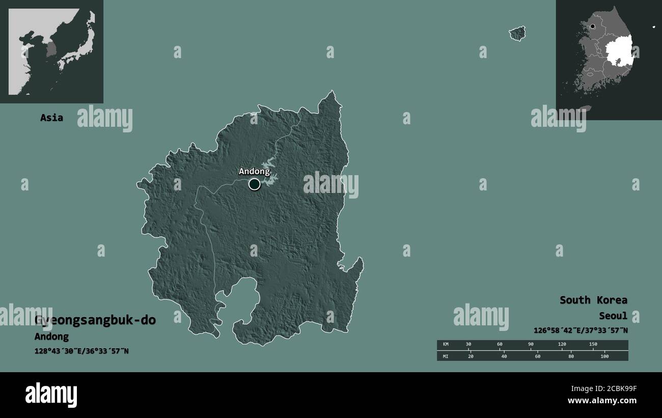 Shape of Gyeongsangbuk-do, province of South Korea, and its capital ...