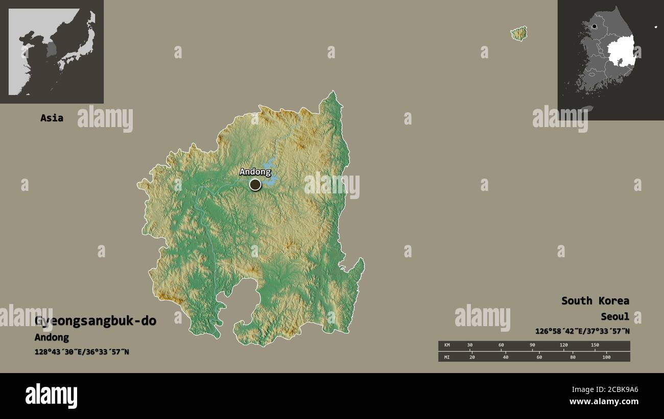 Shape of Gyeongsangbuk-do, province of South Korea, and its capital ...