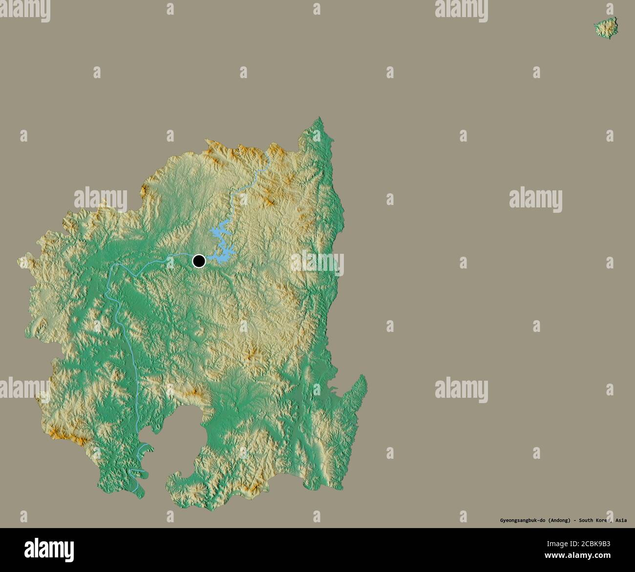 Shape of Gyeongsangbuk-do, province of South Korea, with its capital ...