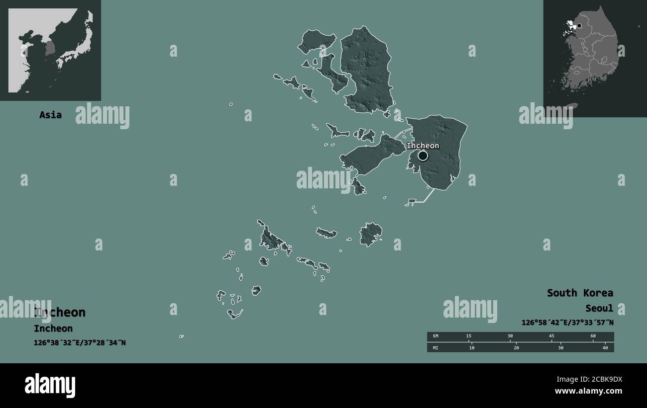 Shape of Incheon, metropolitan city of South Korea, and its capital ...