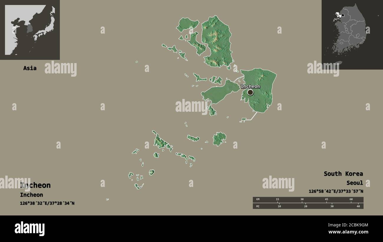 Shape of Incheon, metropolitan city of South Korea, and its capital ...