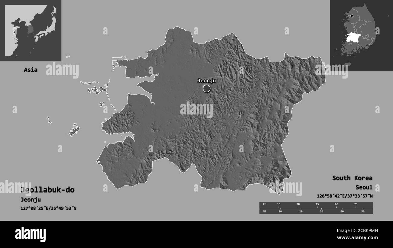 Shape of Jeollabuk-do, province of South Korea, and its capital ...