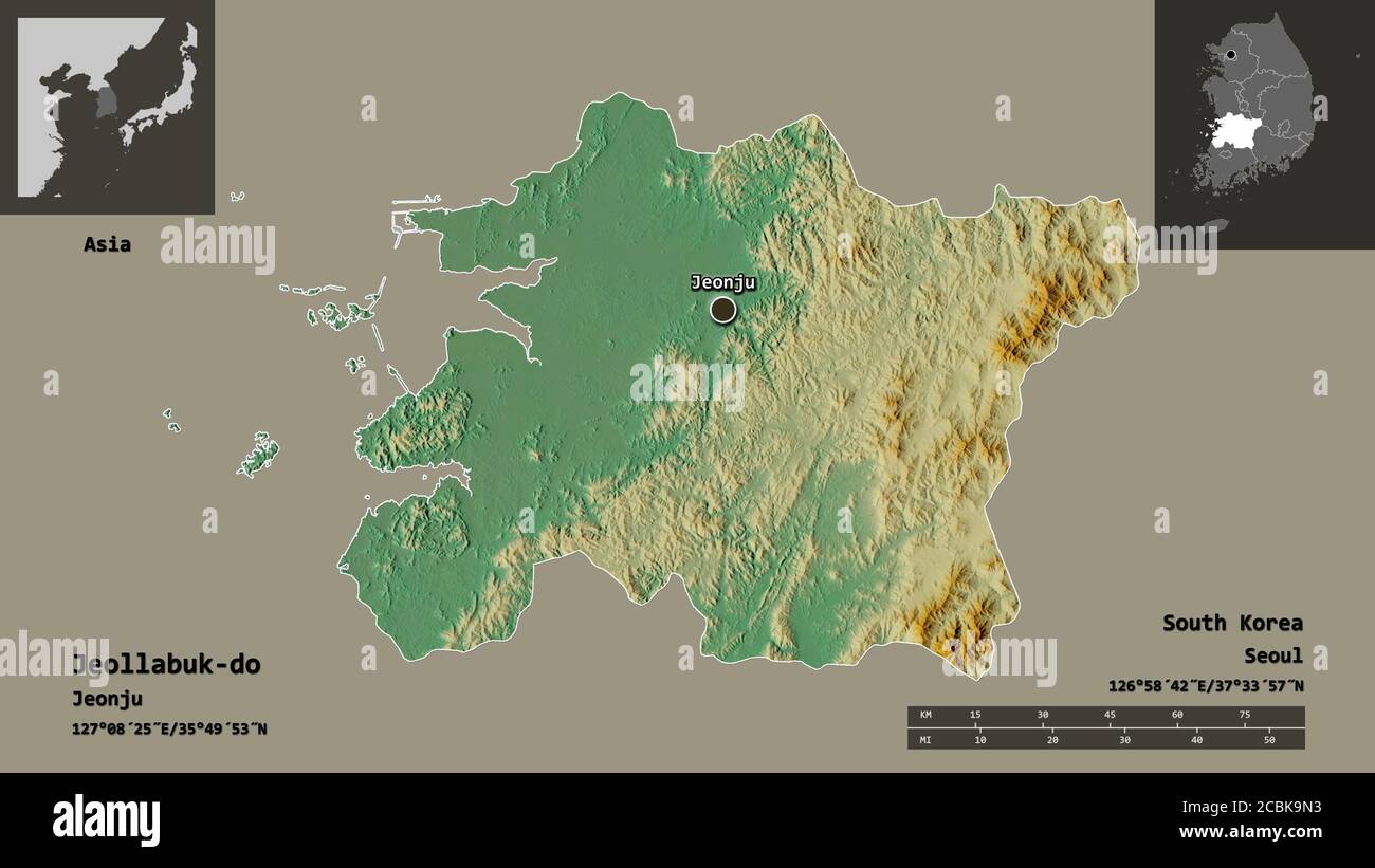 Shape of Jeollabuk-do, province of South Korea, and its capital ...
