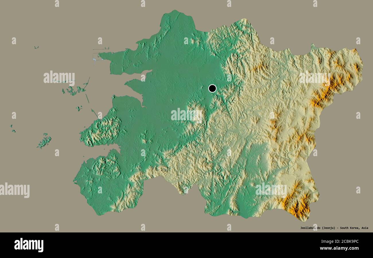 Shape of Jeollabuk-do, province of South Korea, with its capital ...