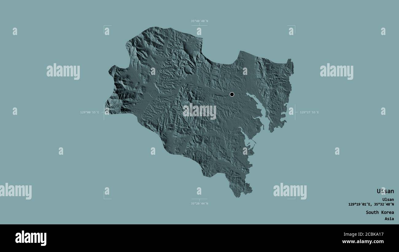 Area of Ulsan, metropolitan city of South Korea, isolated on a solid ...