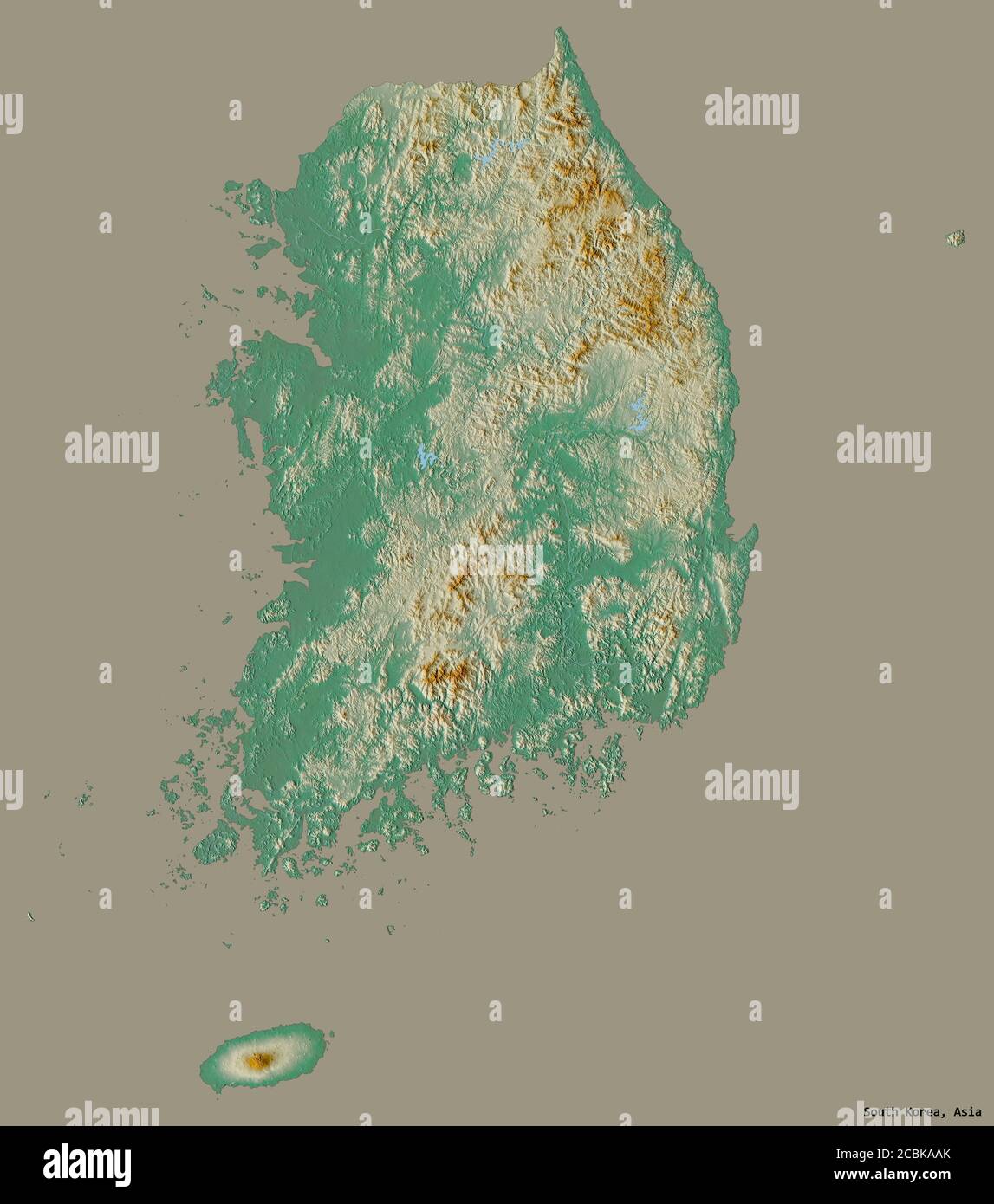 Shape of South Korea with its capital isolated on a solid color ...