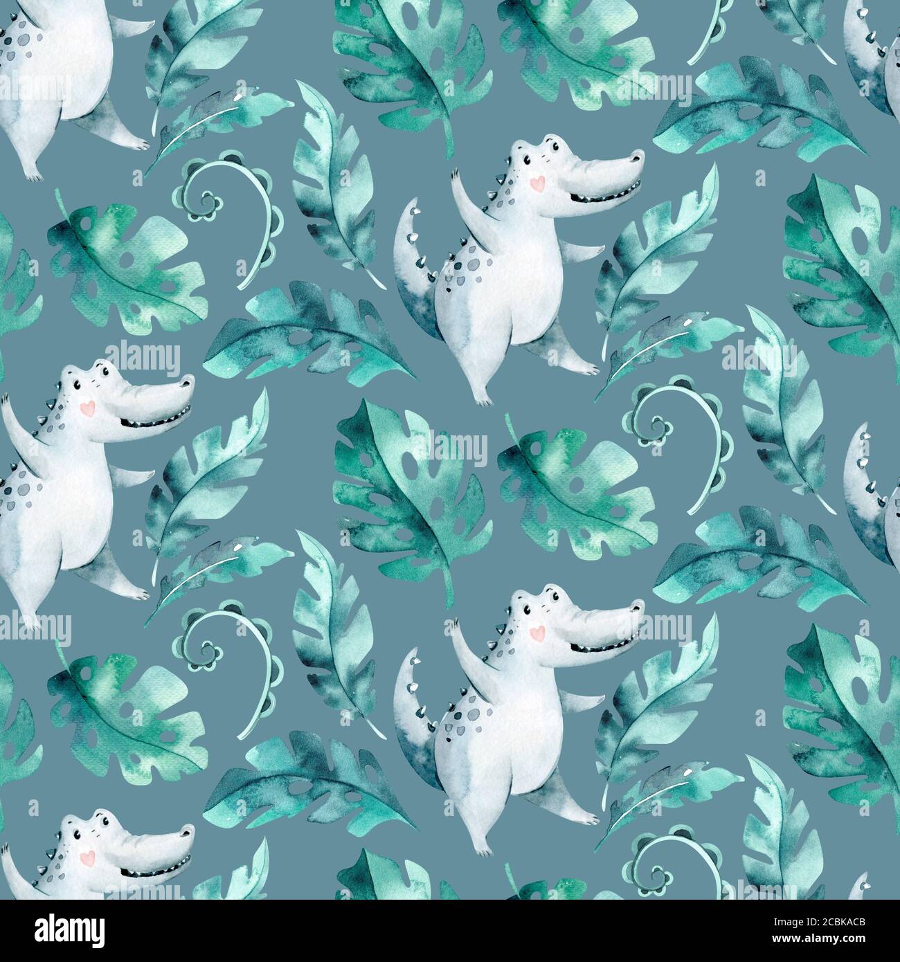 Seamless cartoon crocodiles pattern. Watercolor tropic african ...