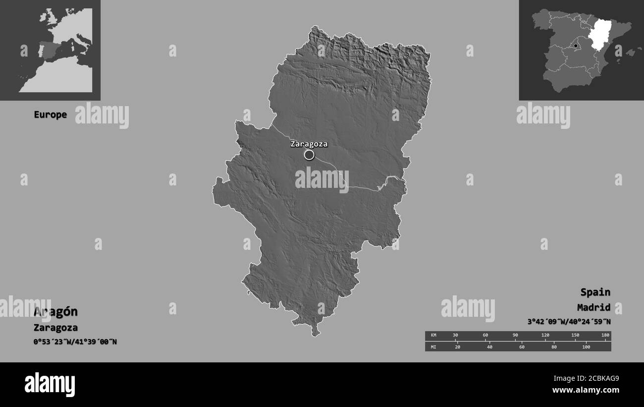 Shape of Aragón, autonomous community of Spain, and its capital ...