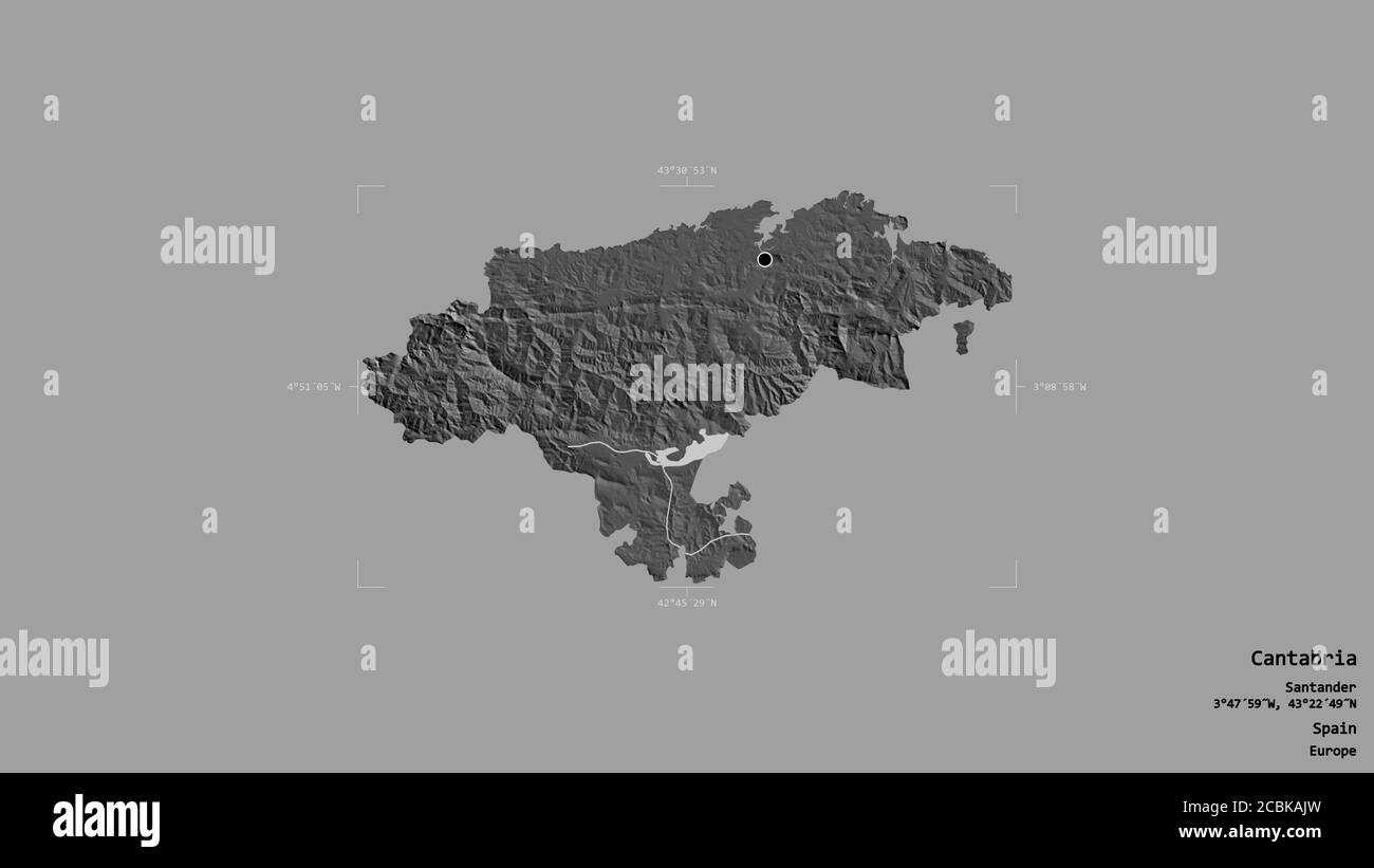 Area of Cantabria, autonomous community of Spain, isolated on a solid ...