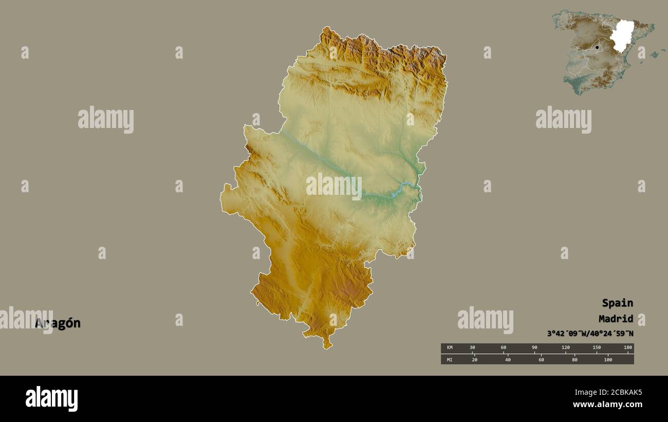 Shape of Aragón, autonomous community of Spain, with its capital ...