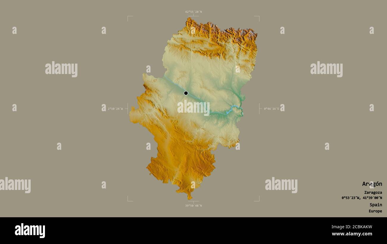 Area of Aragón, autonomous community of Spain, isolated on a solid ...