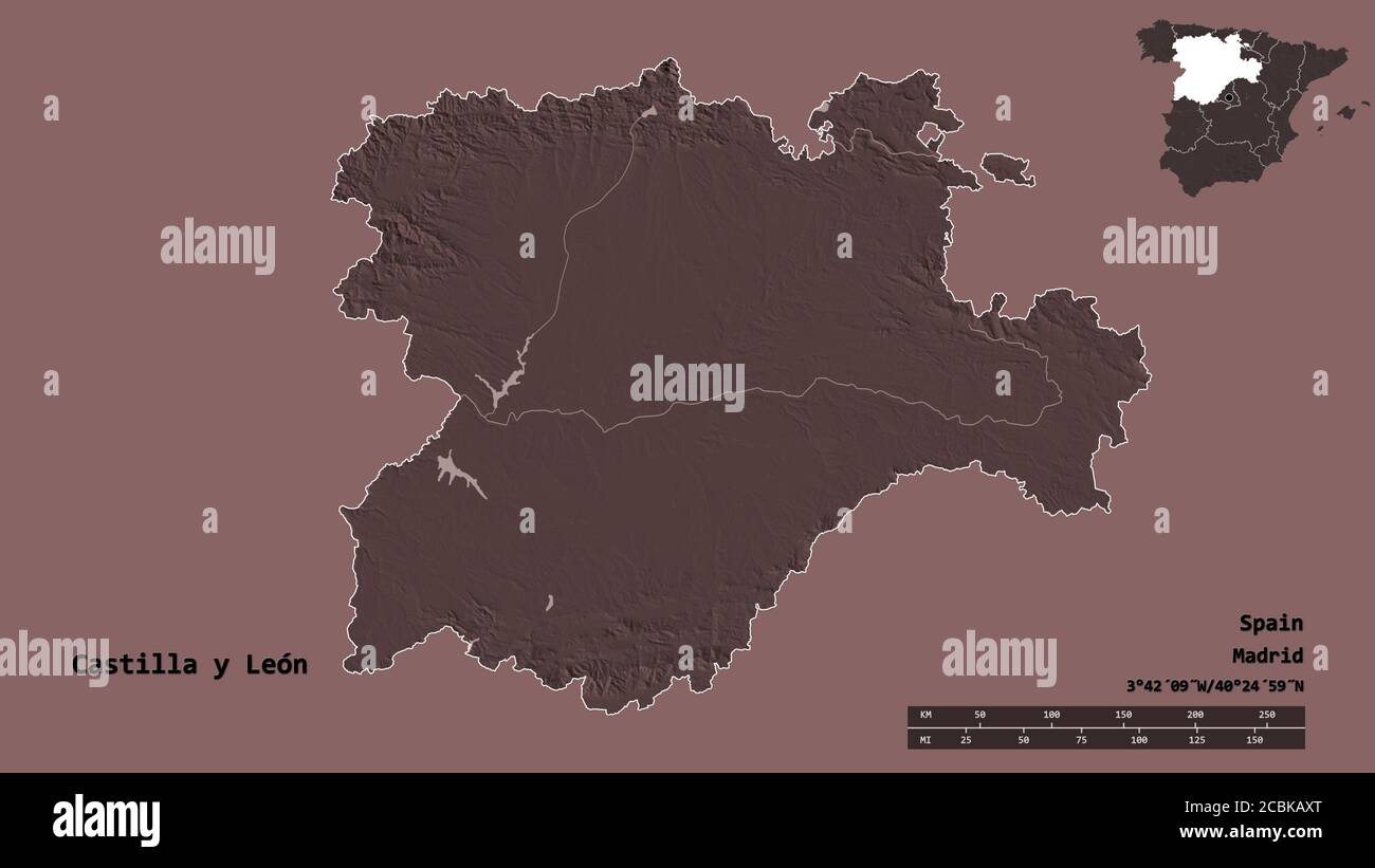 Shape of Castilla y León, autonomous community of Spain, with its ...