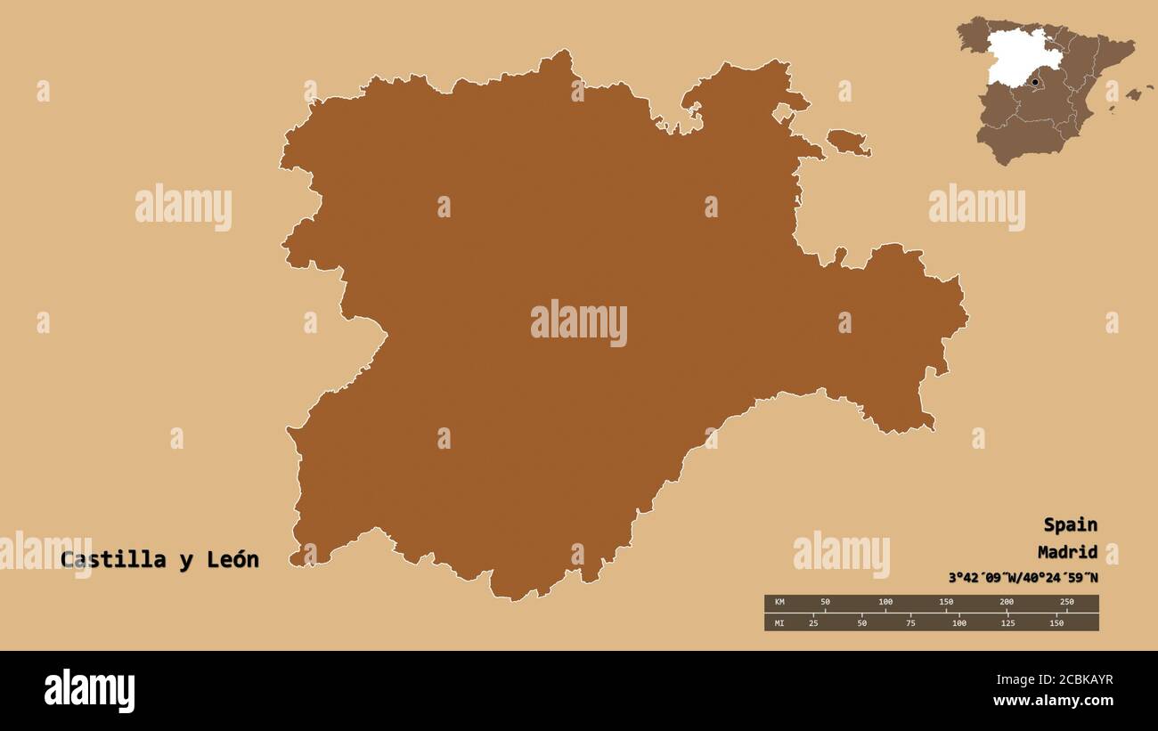 Shape of Castilla y León, autonomous community of Spain, with its ...