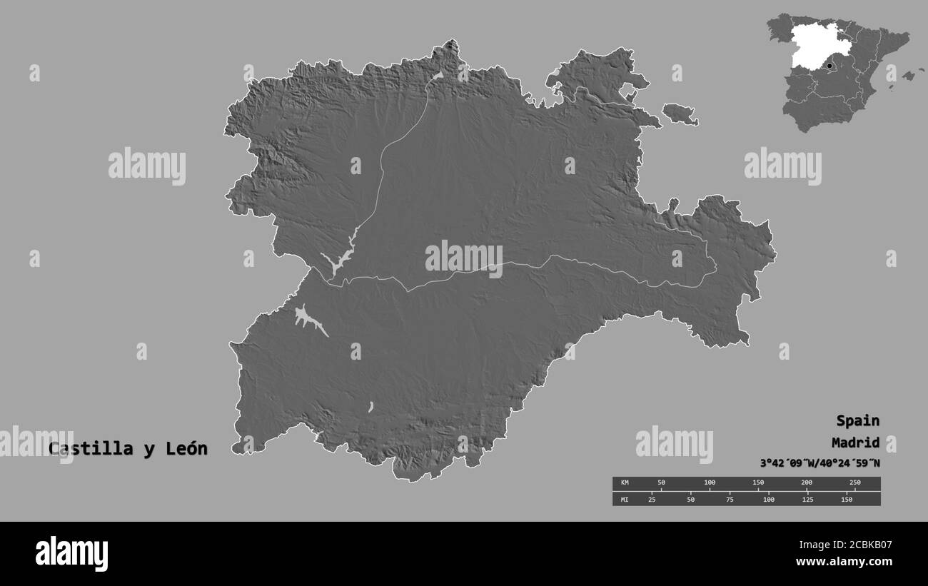 Shape of Castilla y León, autonomous community of Spain, with its ...