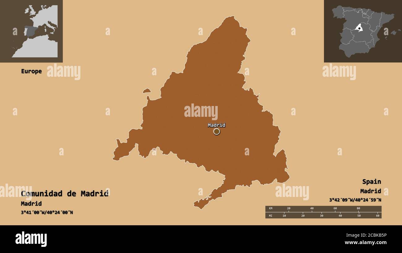 Shape of Comunidad de Madrid, autonomous community of Spain, and its ...