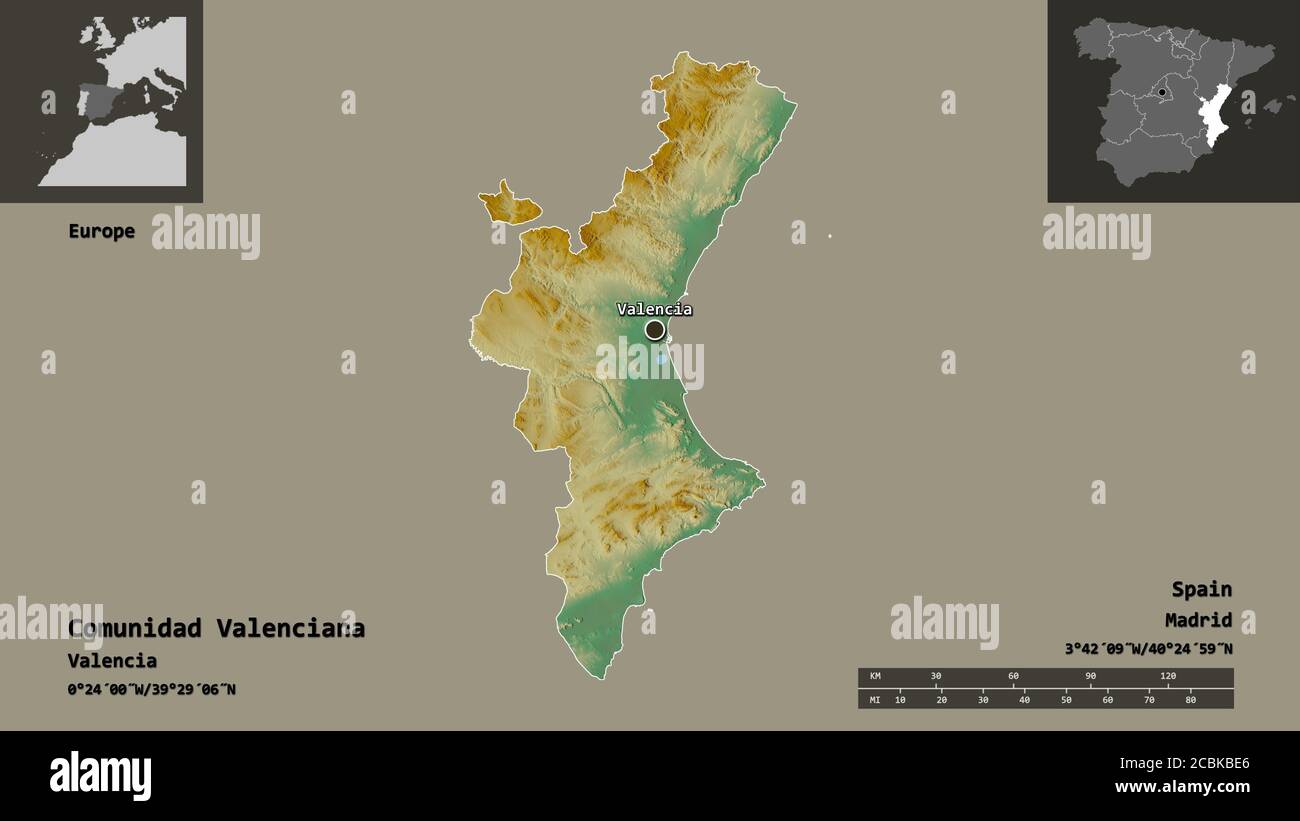 Shape of Comunidad Valenciana, autonomous community of Spain, and its ...