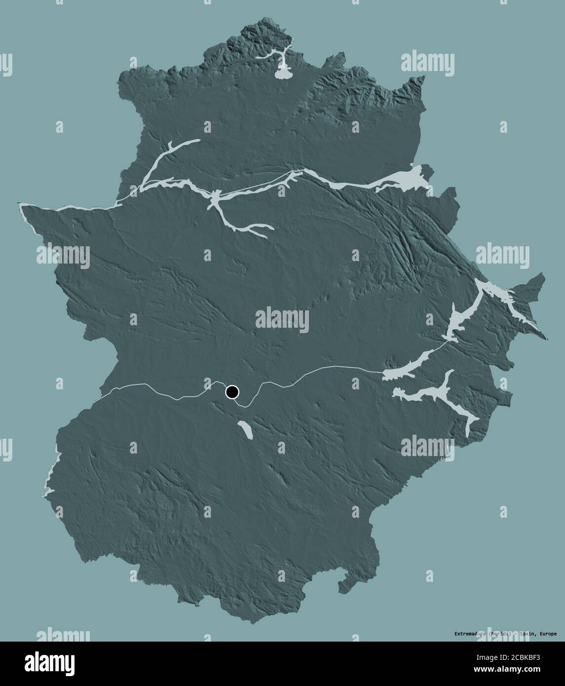 Shape of Extremadura, autonomous community of Spain, with its capital ...