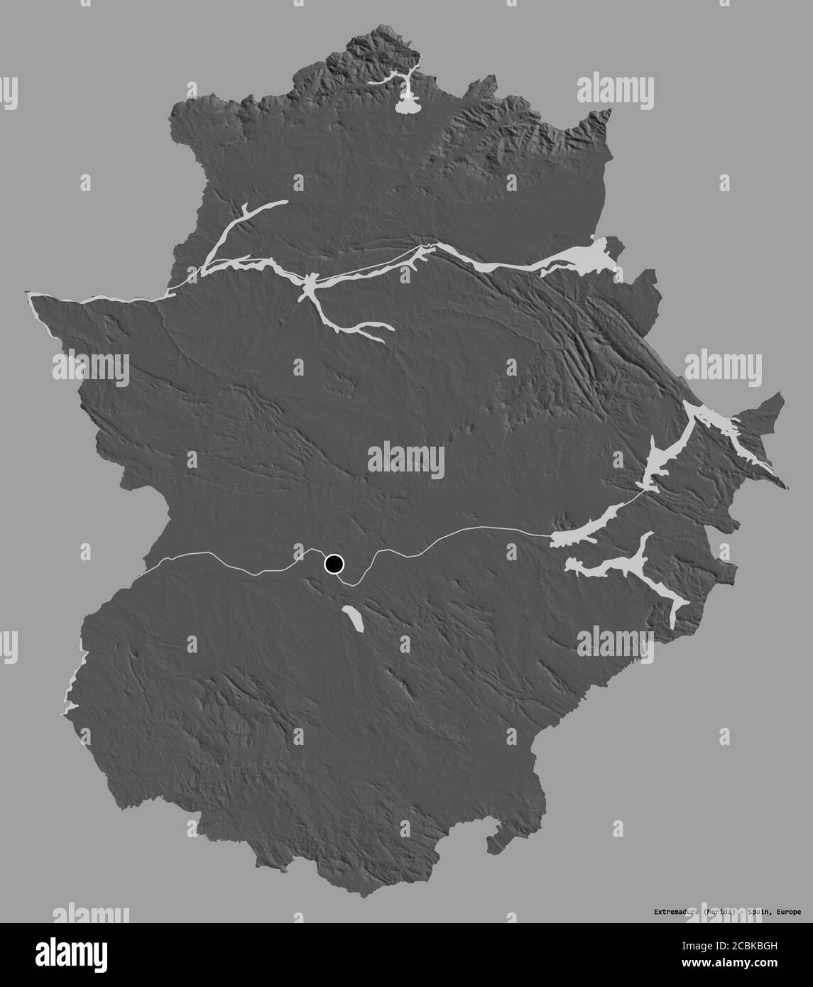 Shape of Extremadura, autonomous community of Spain, with its capital ...