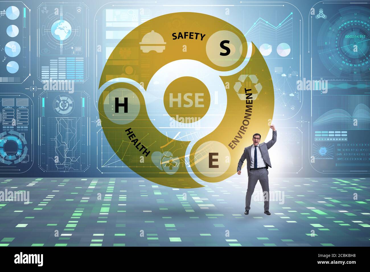 HSE concept for health safety environment with the businessman Stock ...