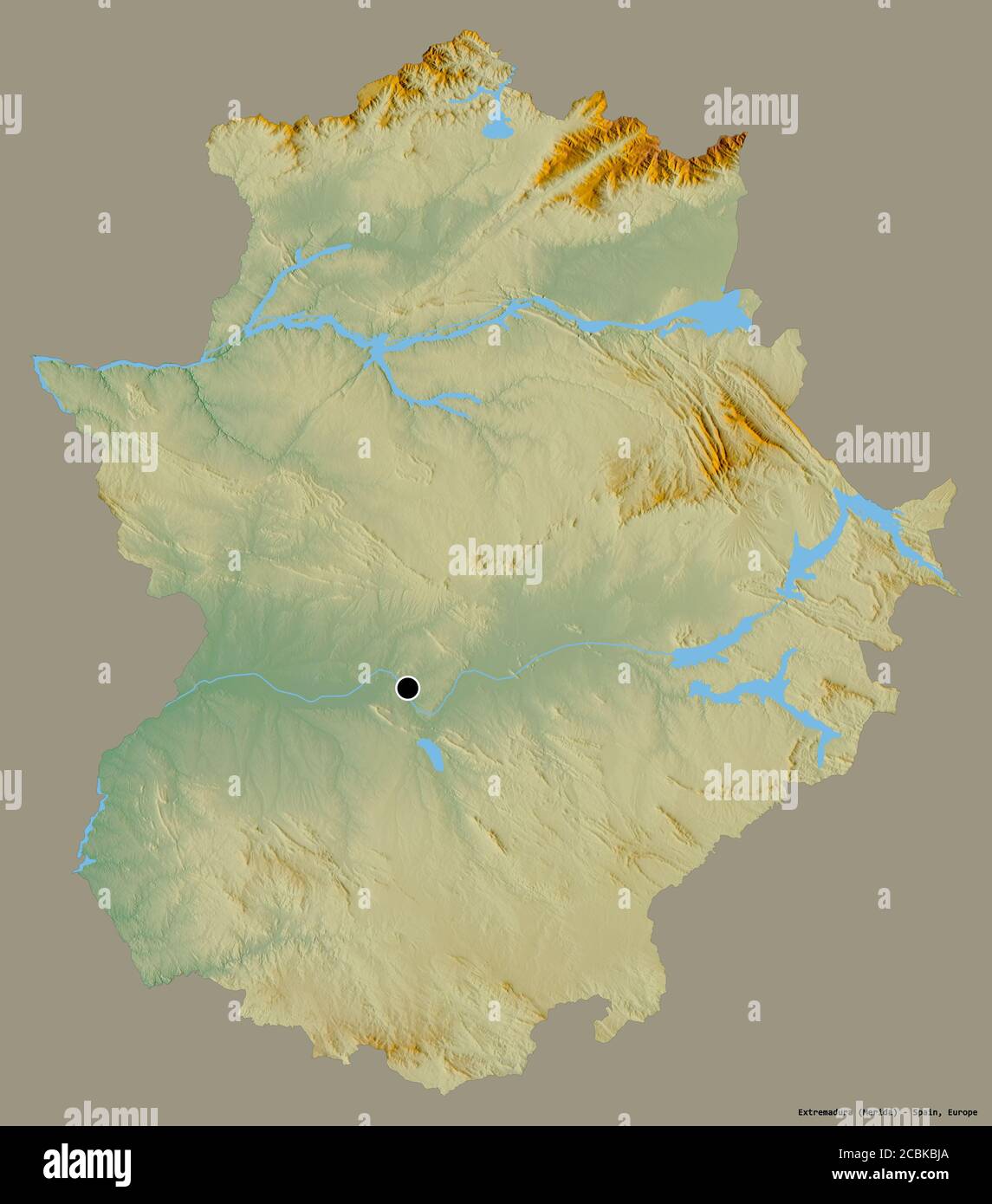 Shape of Extremadura, autonomous community of Spain, with its capital ...