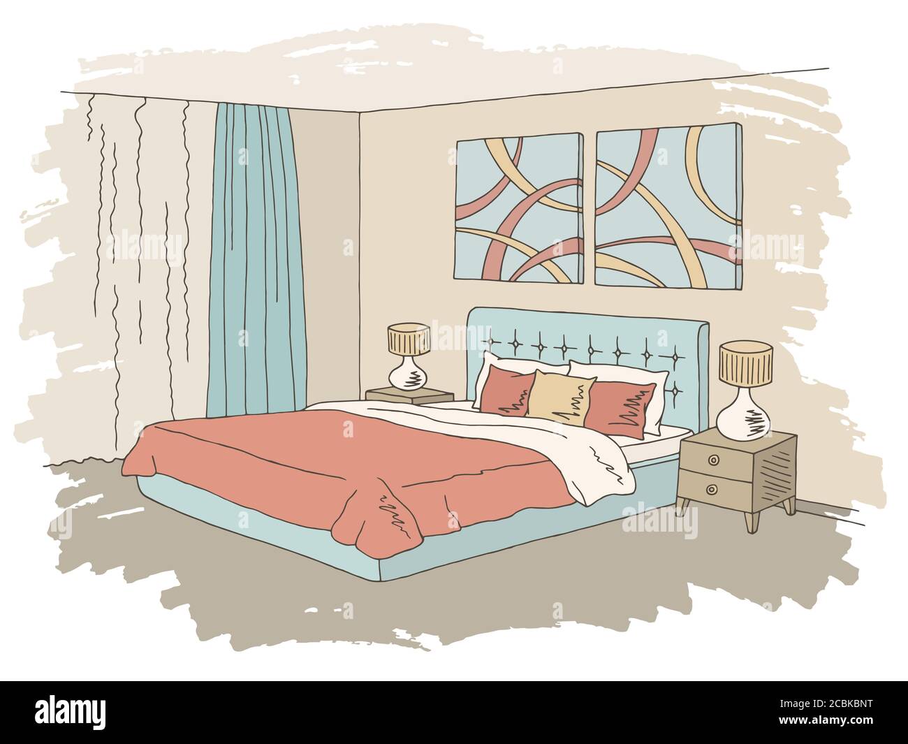Bedroom color graphic home interior sketch illustration vector Stock ...
