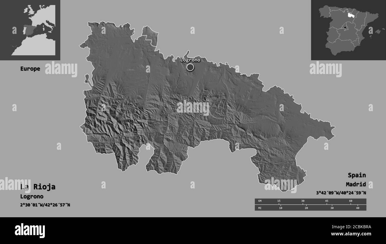 Shape of La Rioja, autonomous community of Spain, and its capital ...