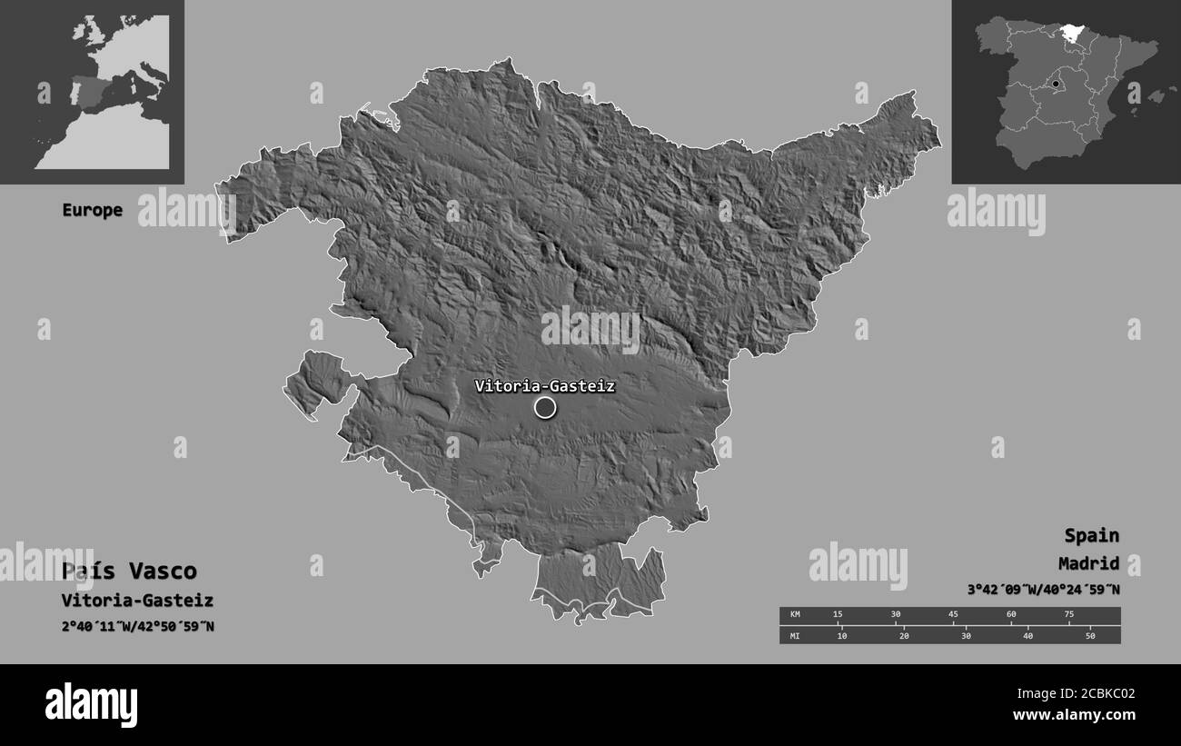 Shape of País Vasco, autonomous community of Spain, and its capital ...