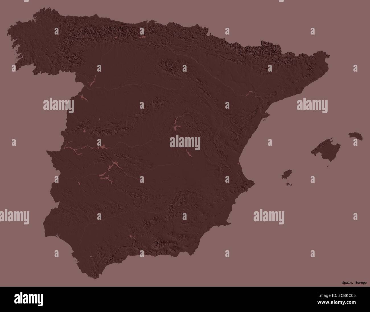 Shape of Spain with its capital isolated on a solid color background ...