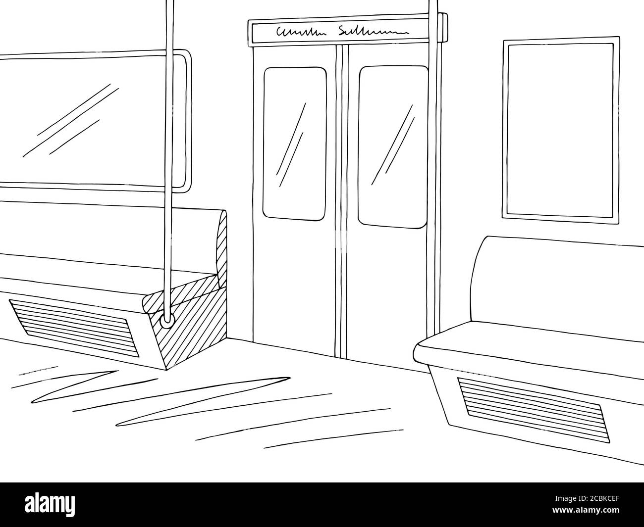 Train interior graphic metro subway sketch illustration vector Stock ...