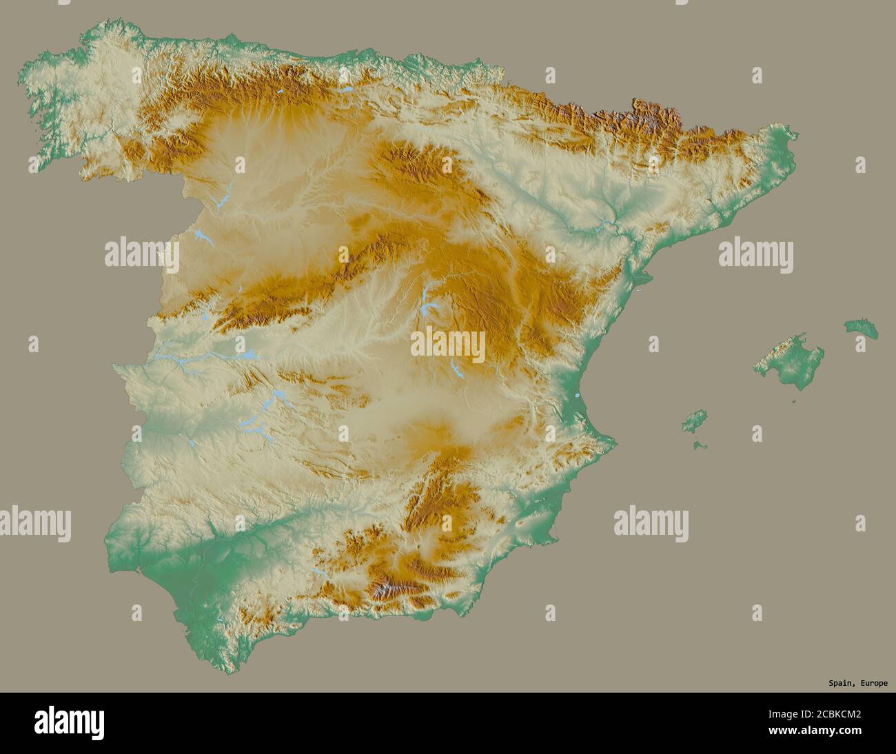 Shape of Spain with its capital isolated on a solid color background ...
