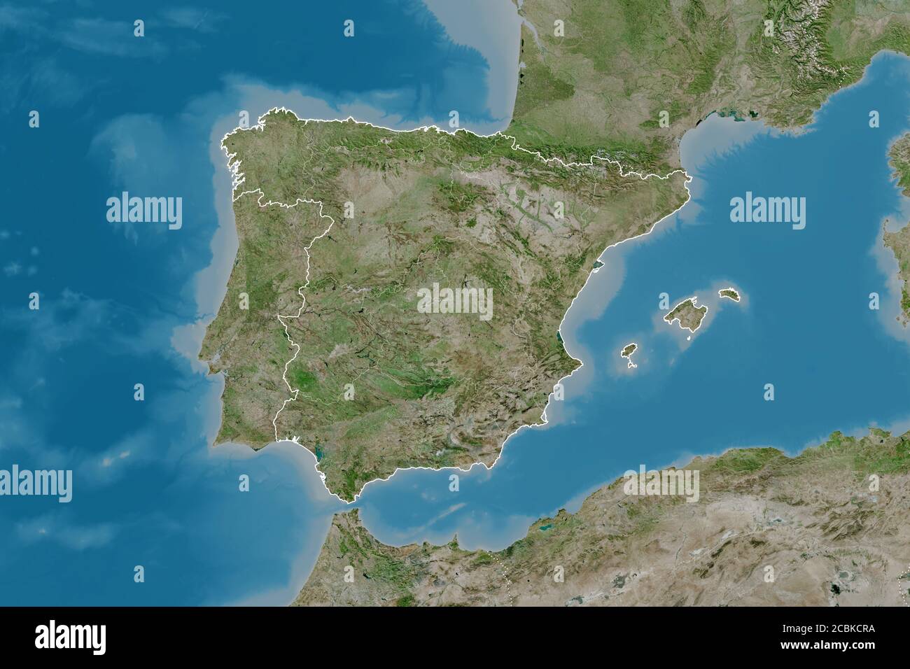 Extended area of Spain with country outline, international and regional ...