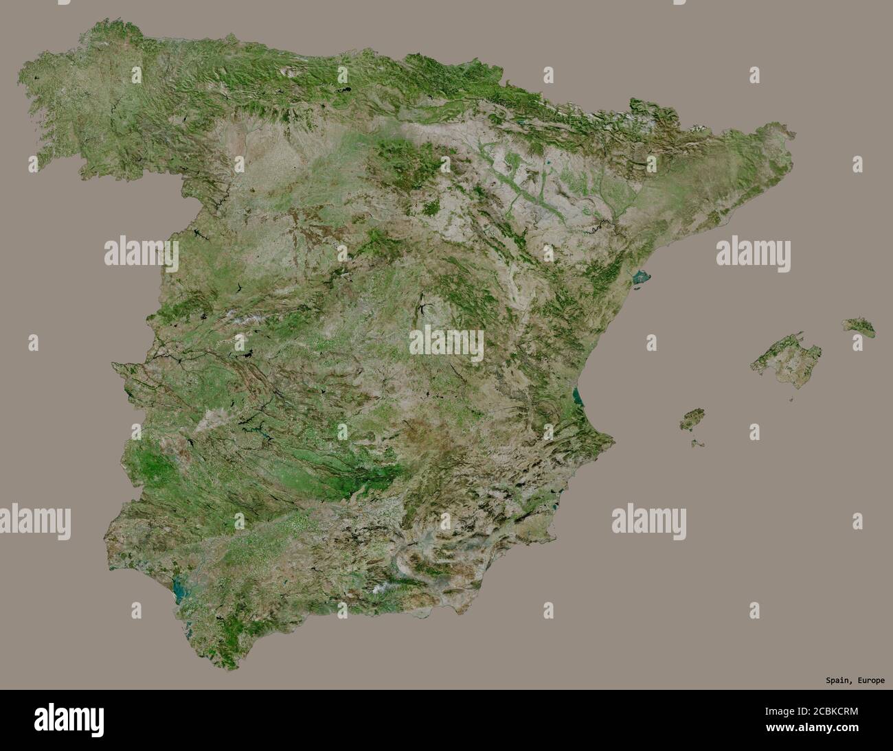 Shape of Spain with its capital isolated on a solid color background ...