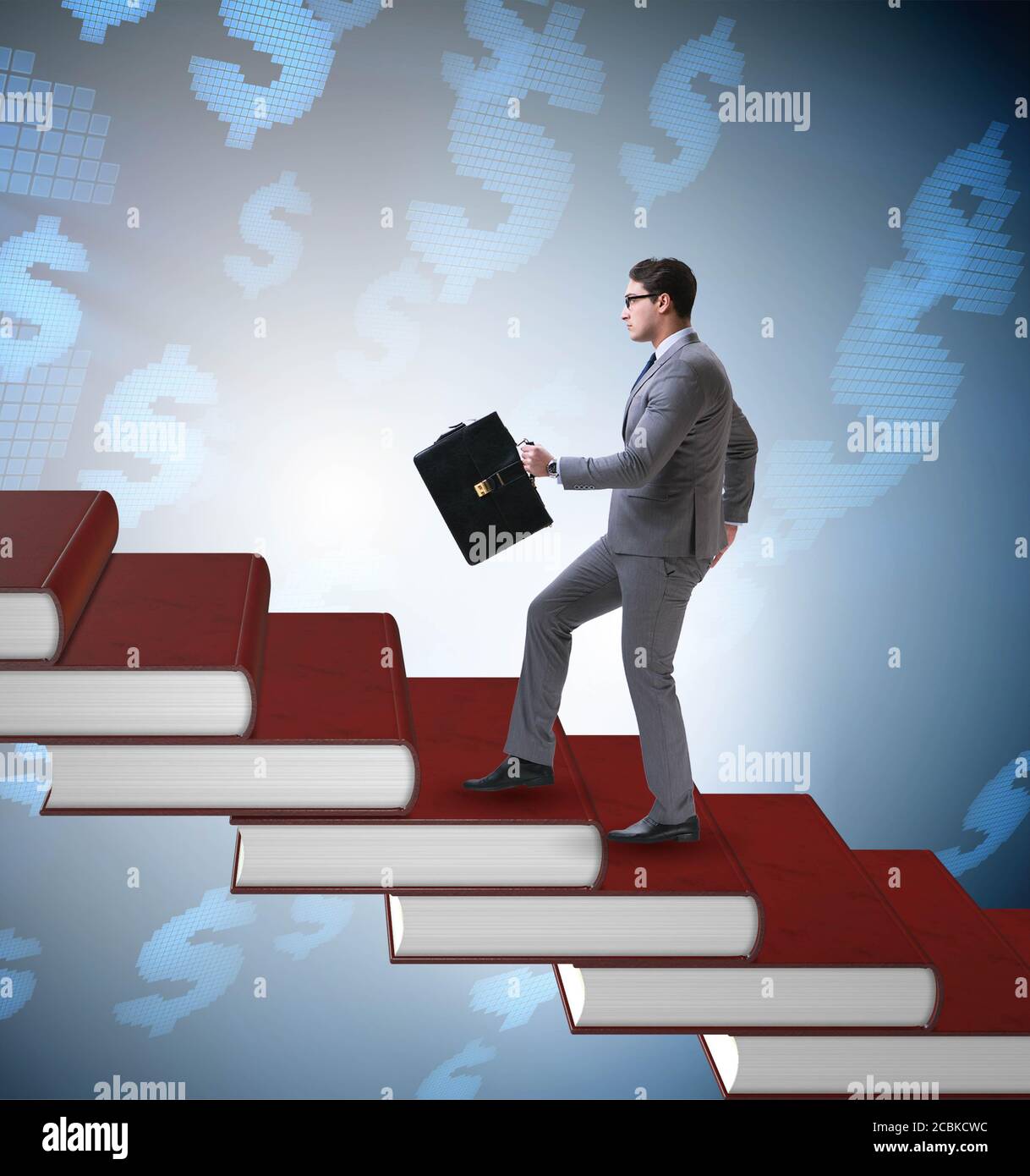 The businessman student climbing the ladder of education books Stock ...