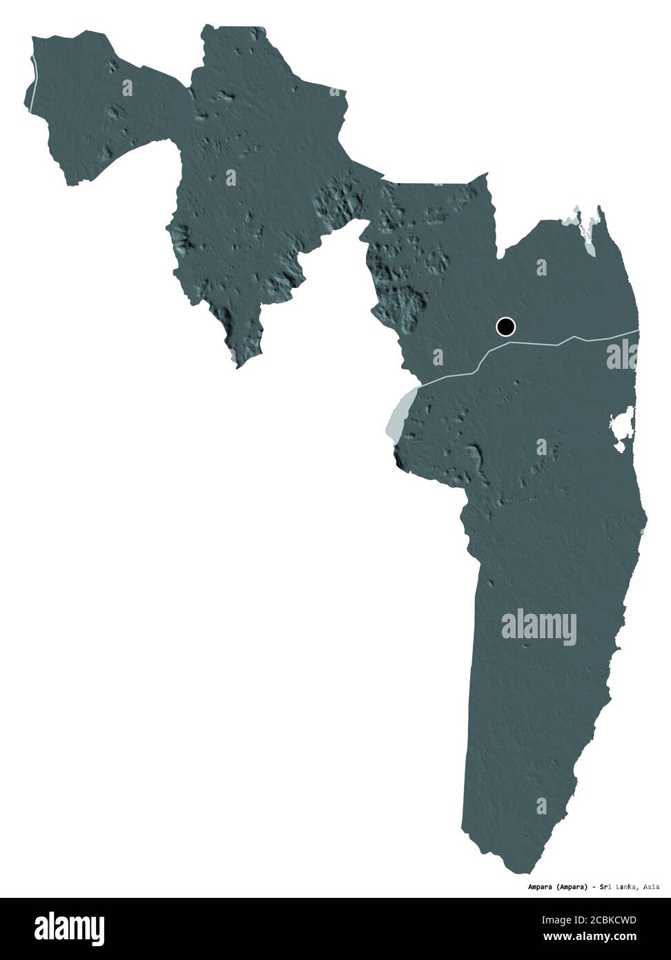 Shape of Ampara, district of Sri Lanka, with its capital isolated on ...