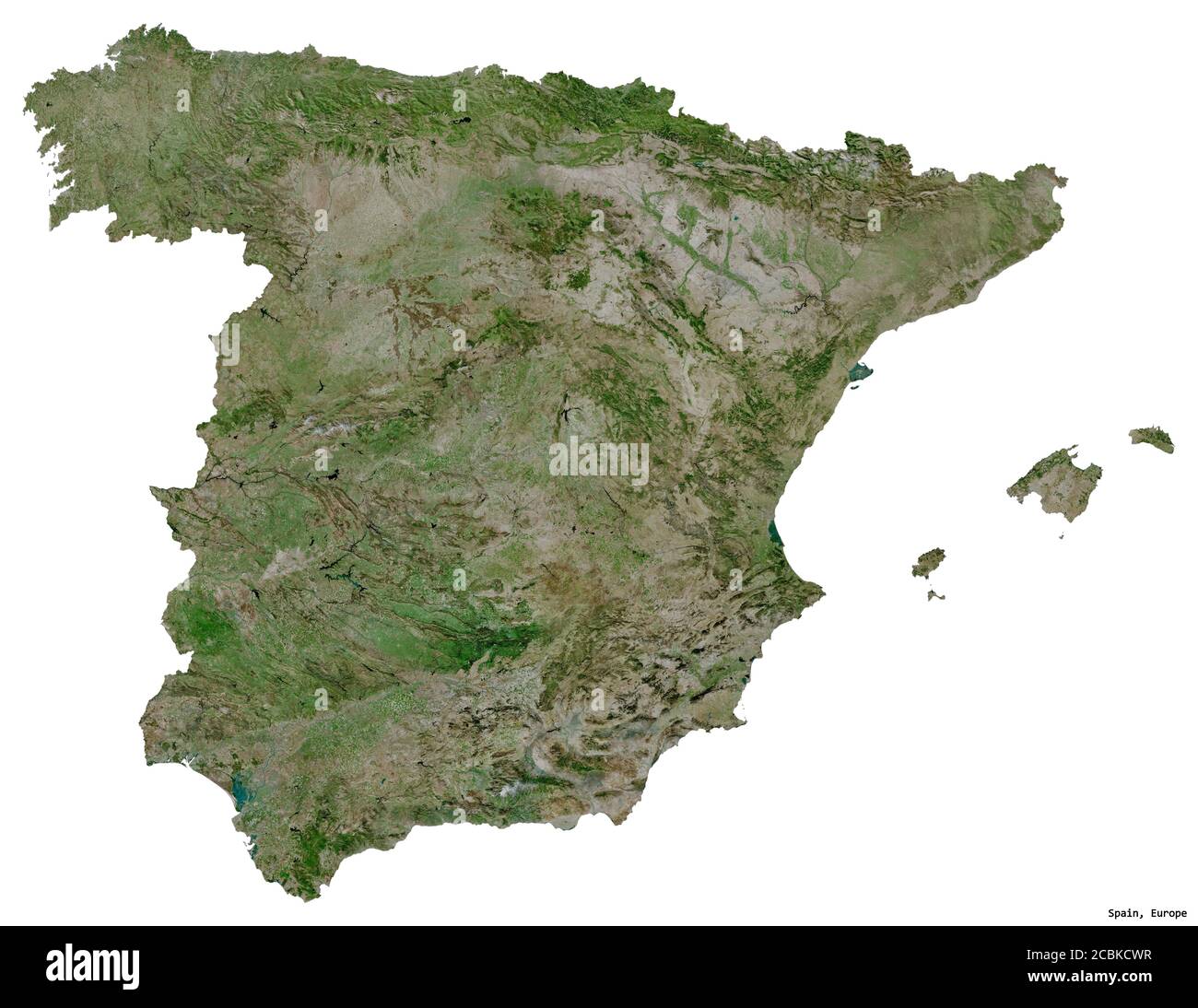 Shape of Spain with its capital isolated on white background. Satellite ...