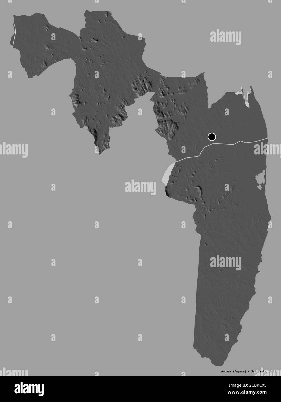 Shape of Ampara, district of Sri Lanka, with its capital isolated on a ...