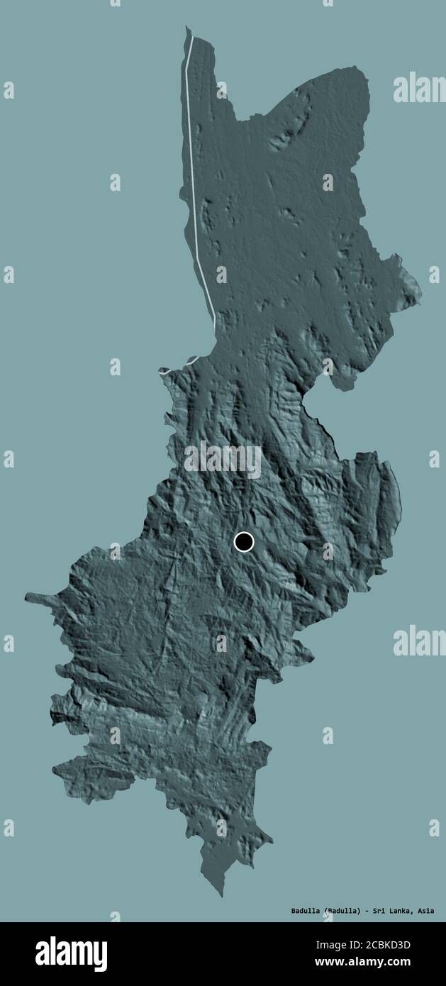 Shape of Badulla, district of Sri Lanka, with its capital isolated on a ...