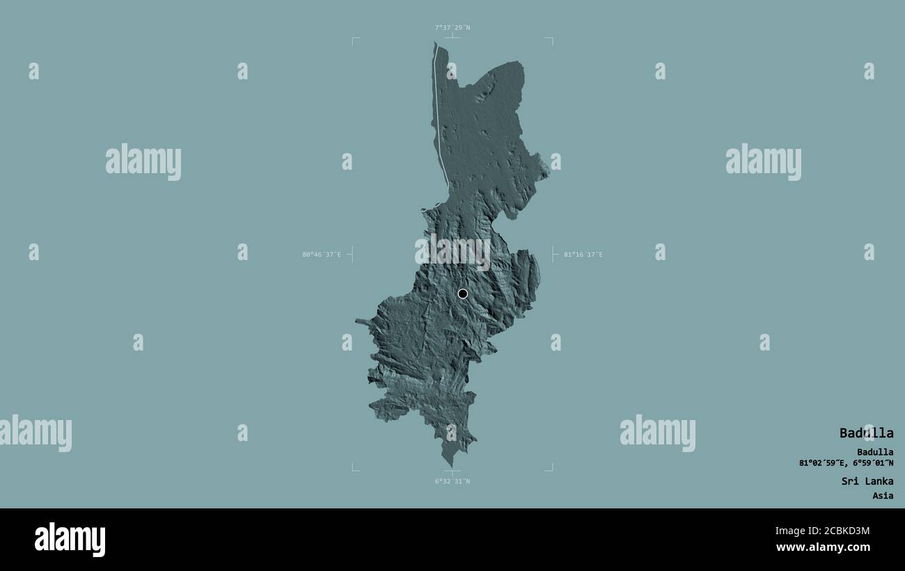 Area of Badulla, district of Sri Lanka, isolated on a solid background ...