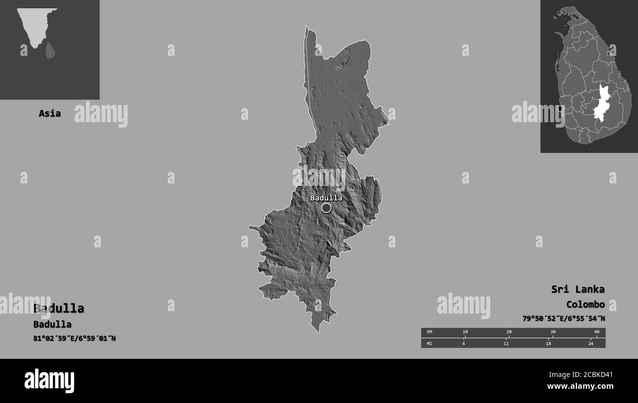Shape of Badulla, district of Sri Lanka, and its capital. Distance ...